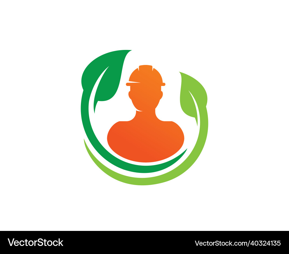 Green worker logo template design emblem Vector Image