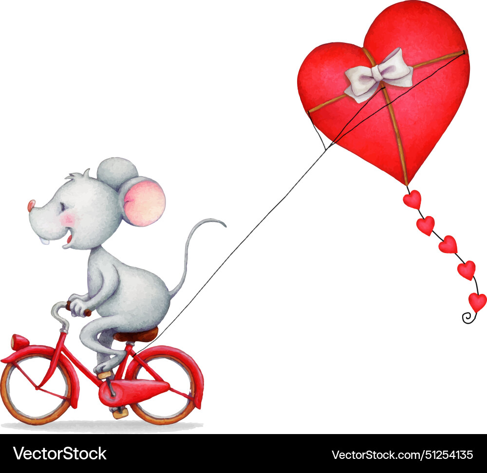 Little mouse running by cycle with a heart shape Vector Image