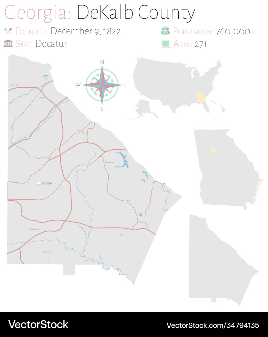 Map dekalb county in georgia Royalty Free Vector Image