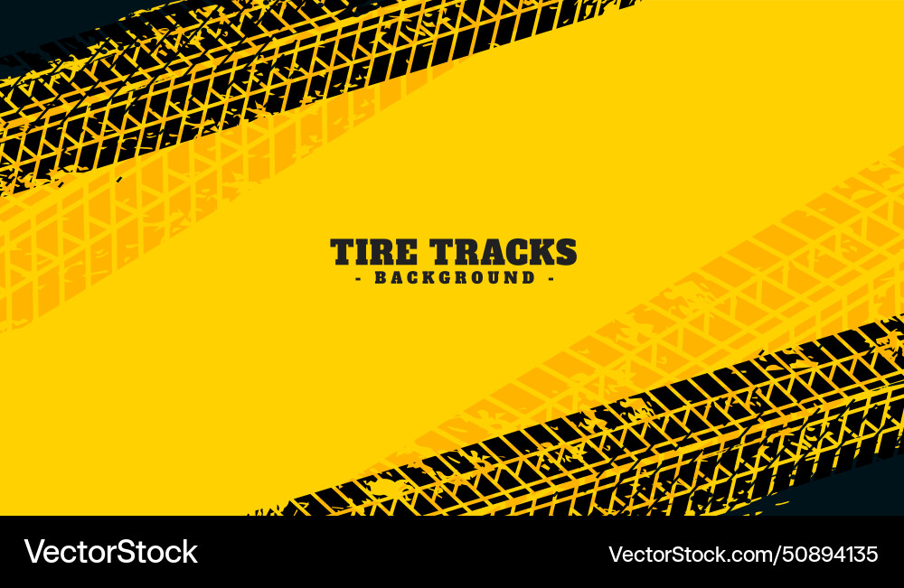 Tire track yellow background with grungy effect Vector Image