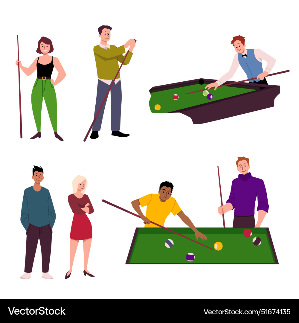Young adults playing billiards Royalty Free Vector Image