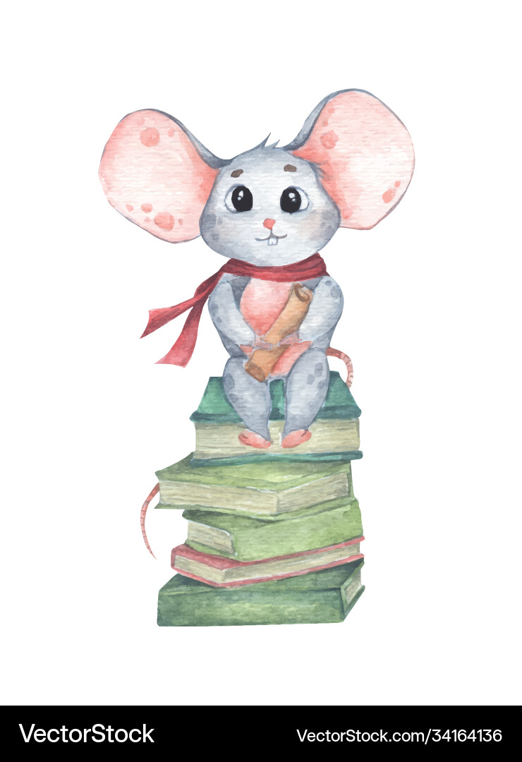 A mouse sitting on stack books Royalty Free Vector Image