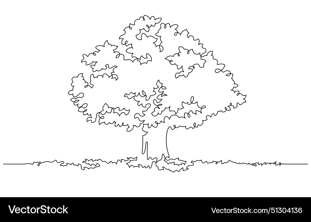 Continuous line drawing of big tree Royalty Free Vector