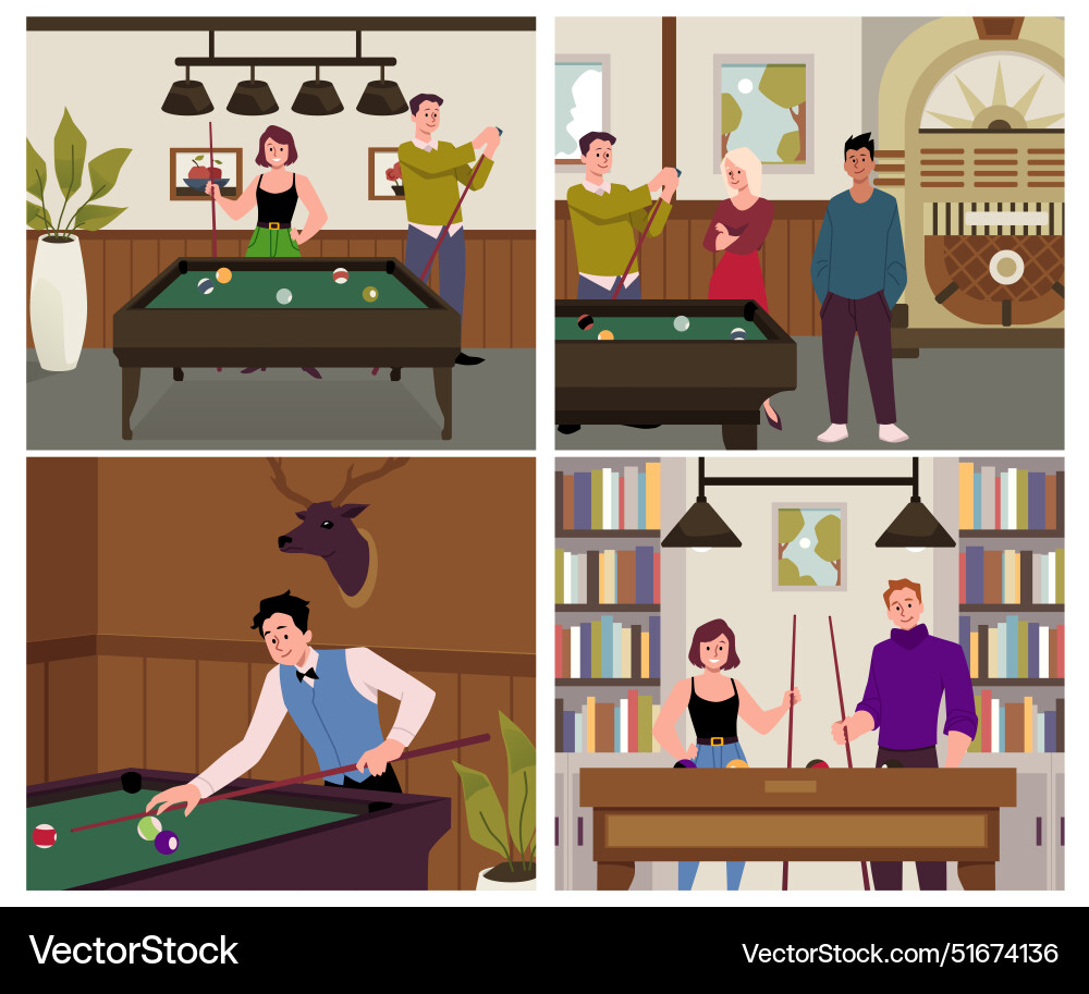 Cozy indoor billiards scenes Royalty Free Vector Image