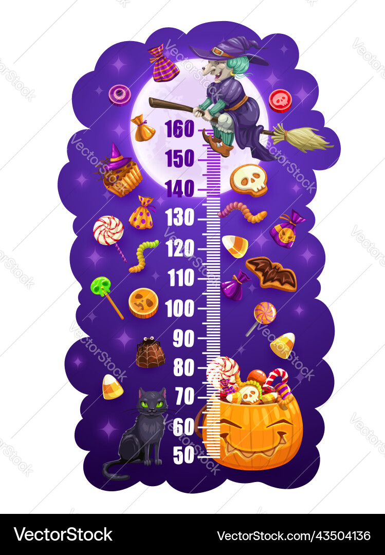 Kids height chart with happy halloween sweets Vector Image