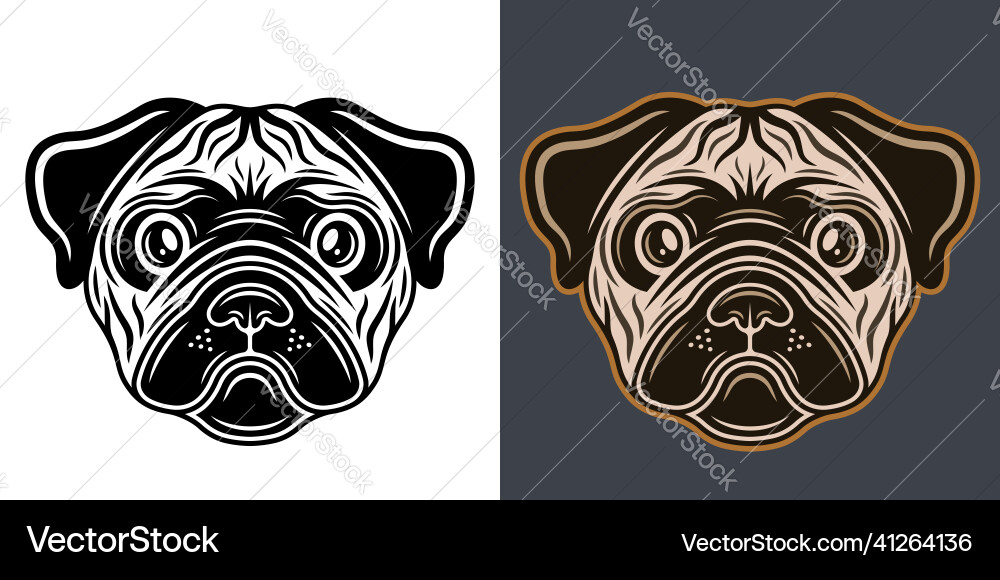 Pug dog head two styles black Royalty Free Vector Image