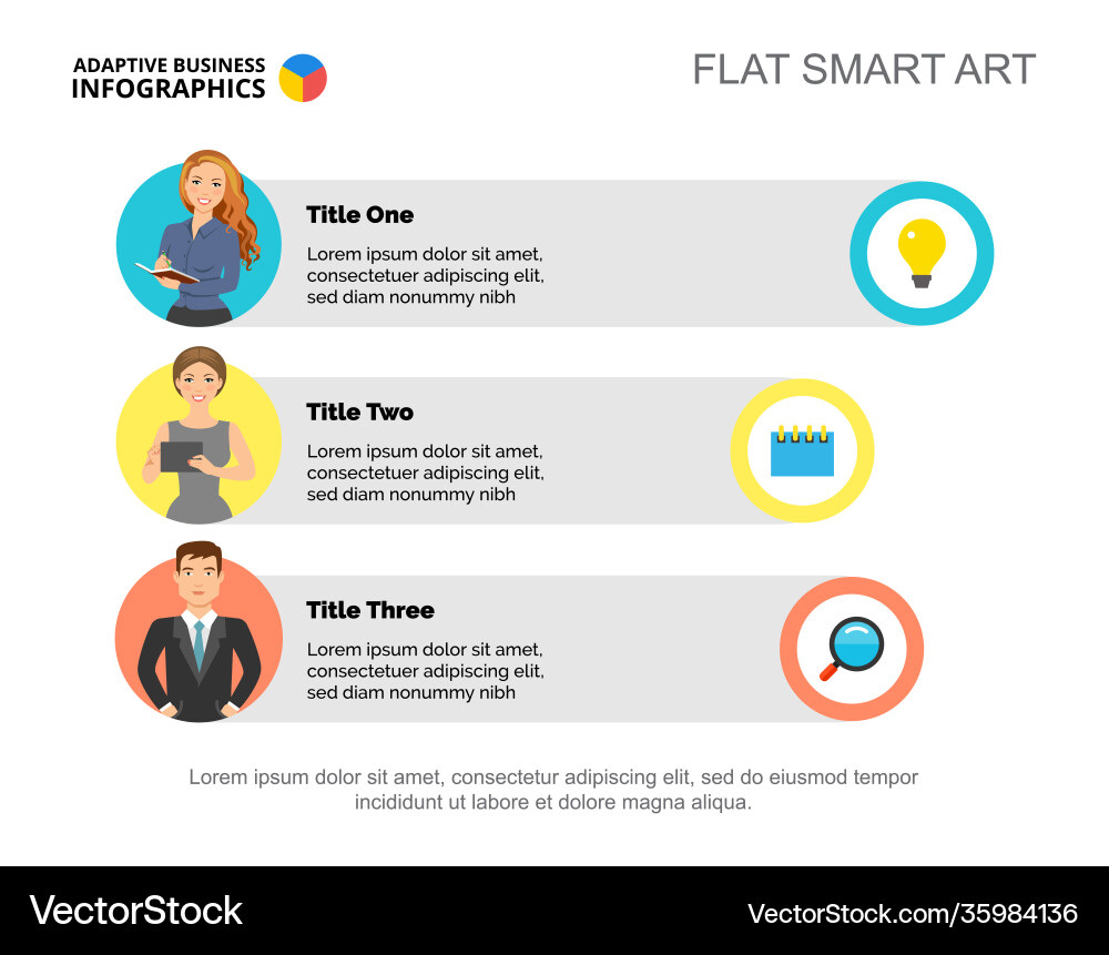Three colleagues team process chart template Vector Image Three colleagues team process chart template Vector Image