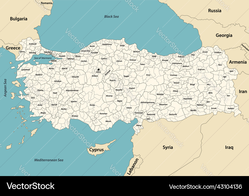 Turkey provinces and districts map Royalty Free Vector Image