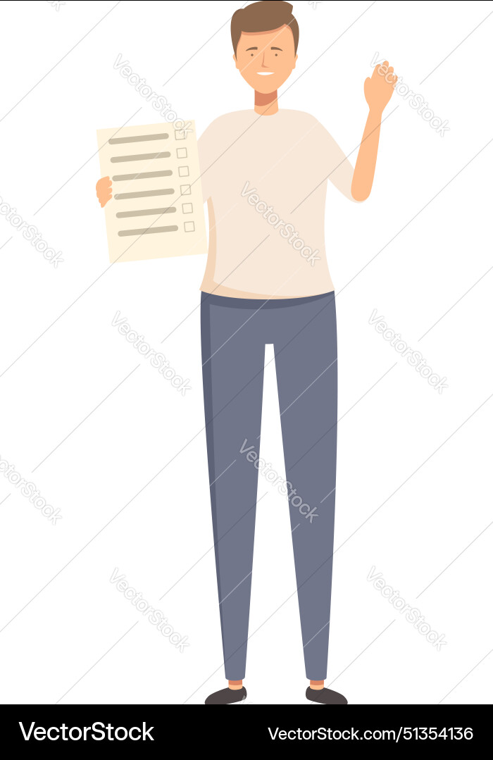 Young man holding list and waving hand Royalty Free Vector