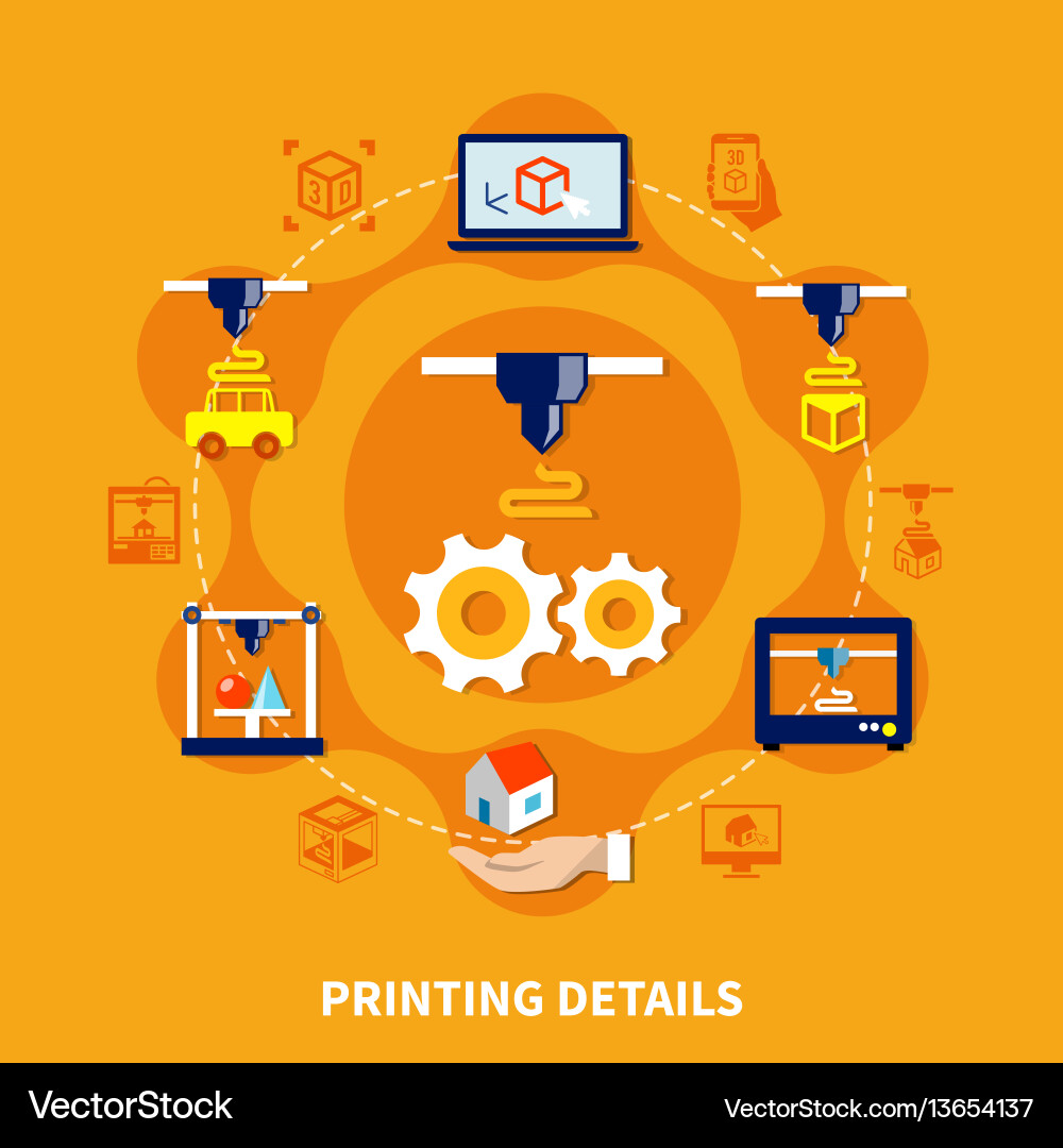 3D Printer Components & Nozzles Royalty Free Vector