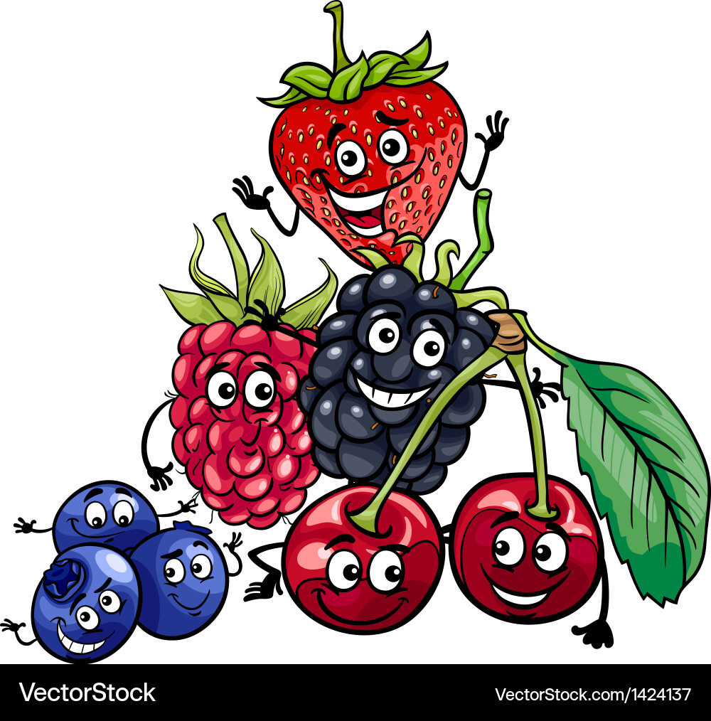 Berry fruits group cartoon Royalty Free Vector Image
