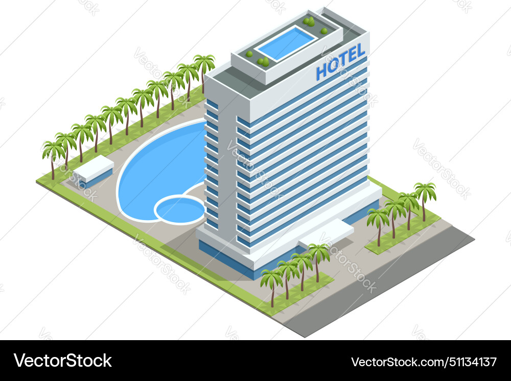 Isometric motel or hotel building modern Vector Image