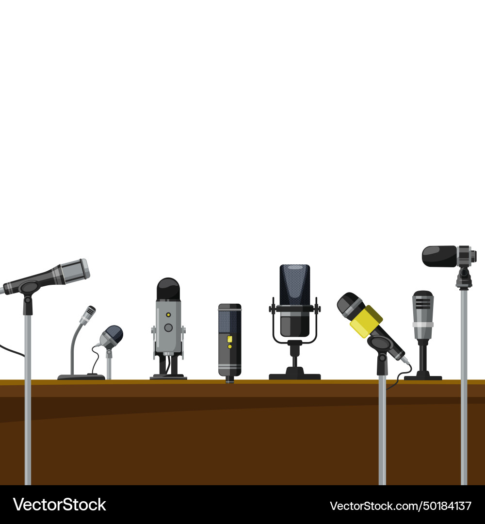 Microphones interview place with different audio Vector Image