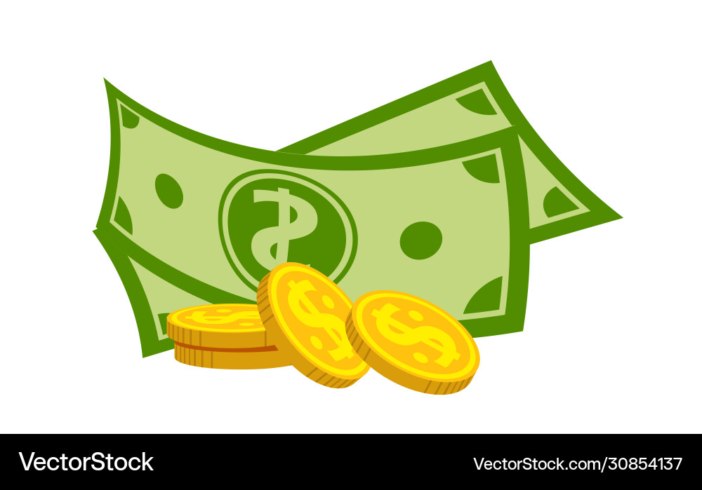 Money banknote and coin stack cash cartoon Vector Image