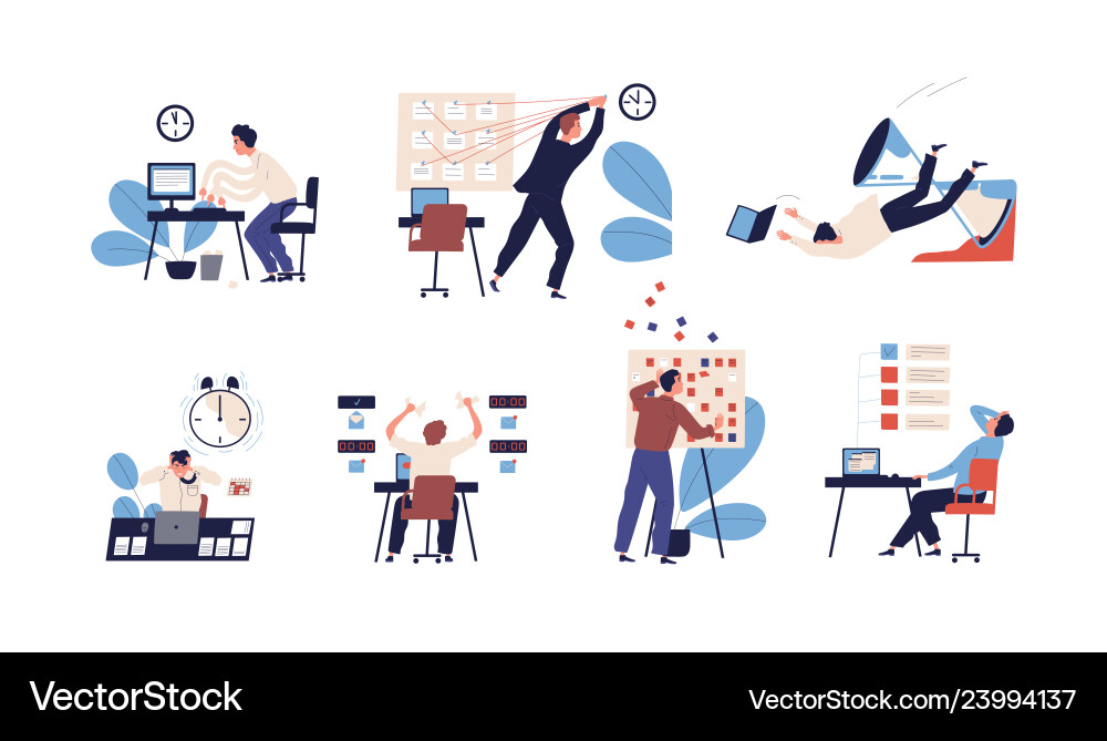 Overwhelmed Individuals - Time Management Vector Image
