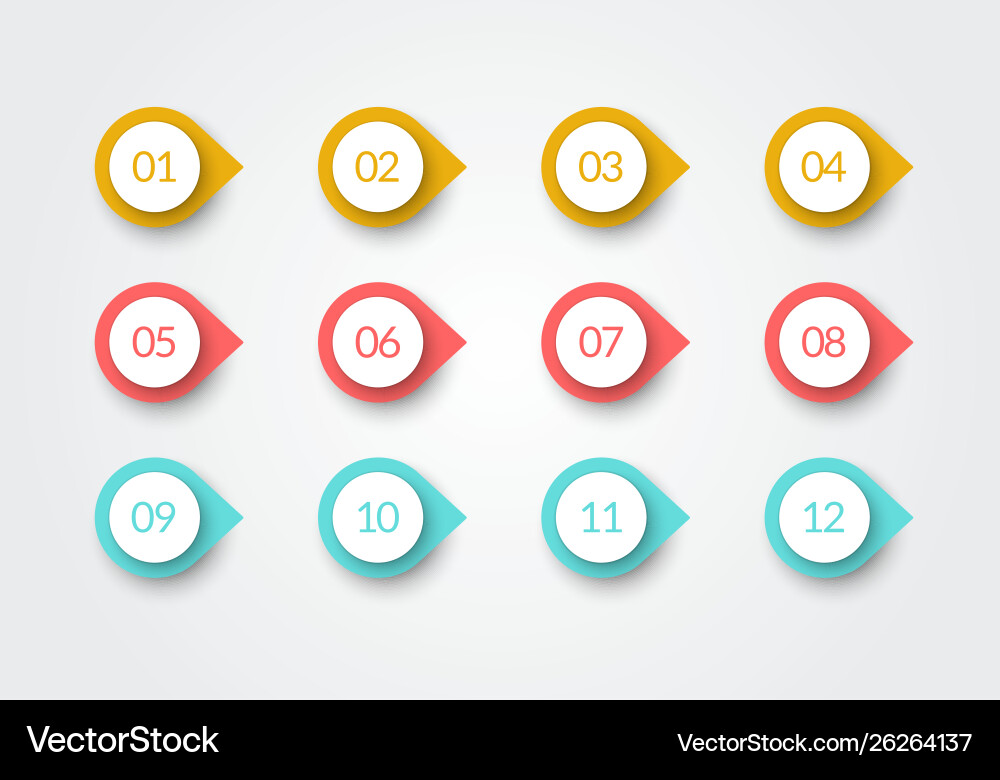 Retro Number Markers - 1 to 12 Royalty Free Vector Image