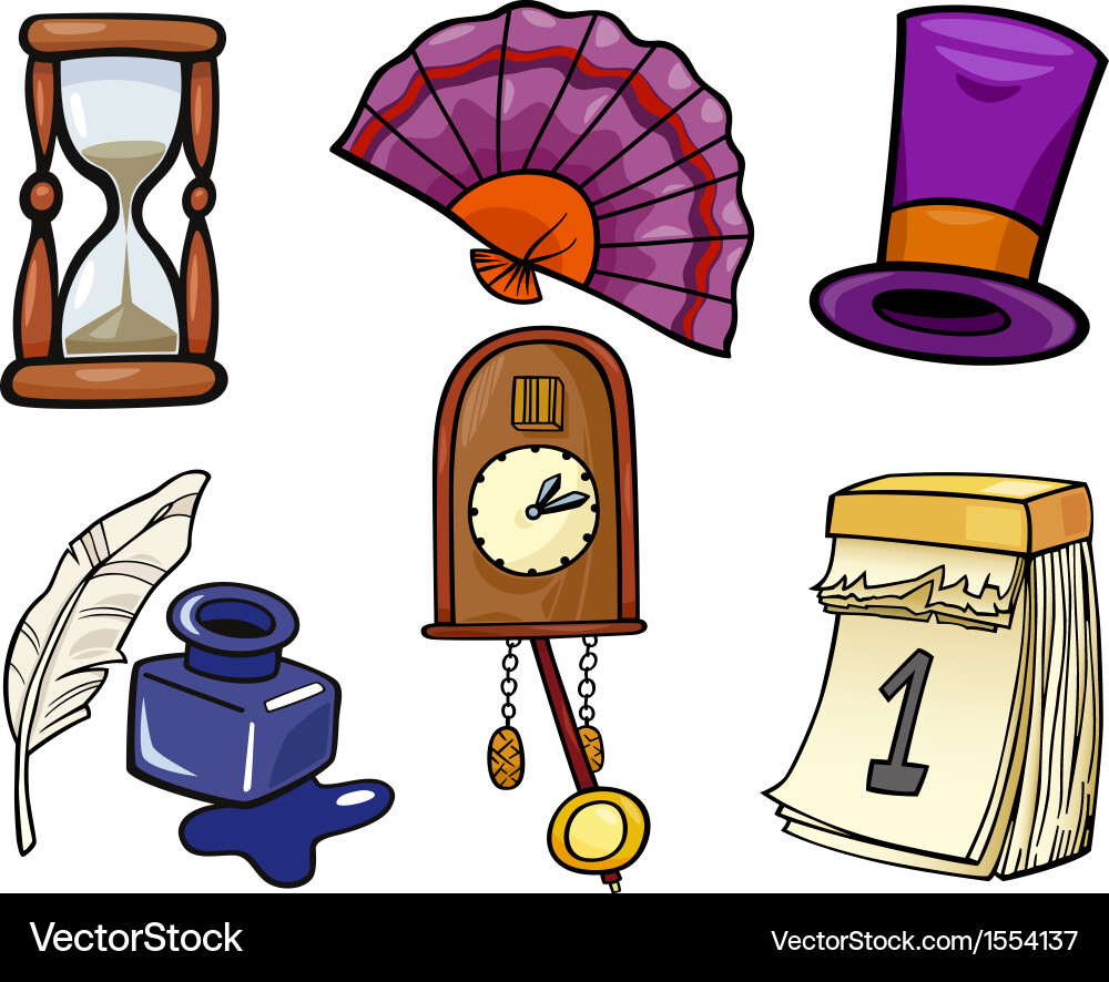 Retro objects cartoon set Royalty Free Vector Image