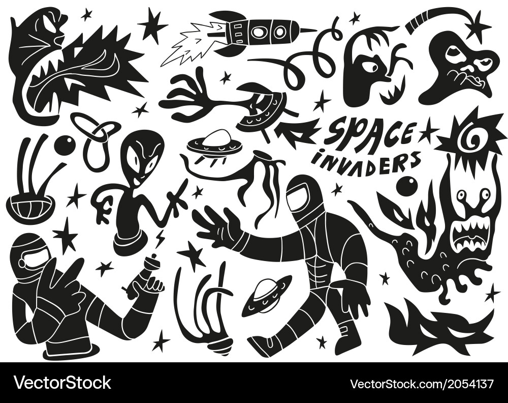 Space invaders aliens - doodles set part 2 Vector Image