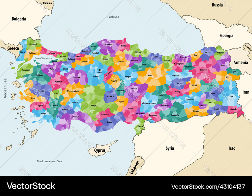 Turkey provinces and districts map Royalty Free Vector Image