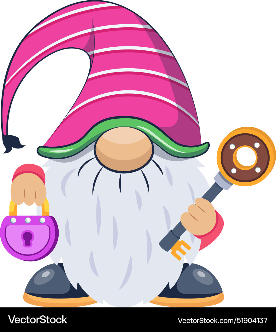 Webfantasy gnome holding key and lock flat style Vector Image