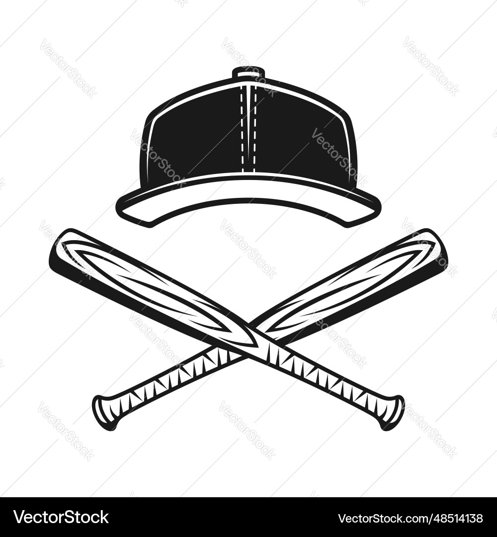 Baseball cap and two crossed wooden bats Vector Image