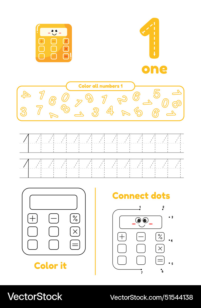Color page dot to trace on one for kids Royalty Free Vector