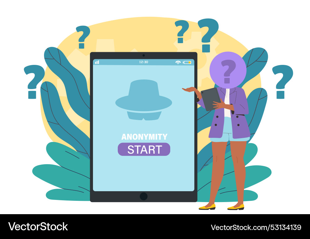 Anonymous mode at phone woman with incognito Vector Image