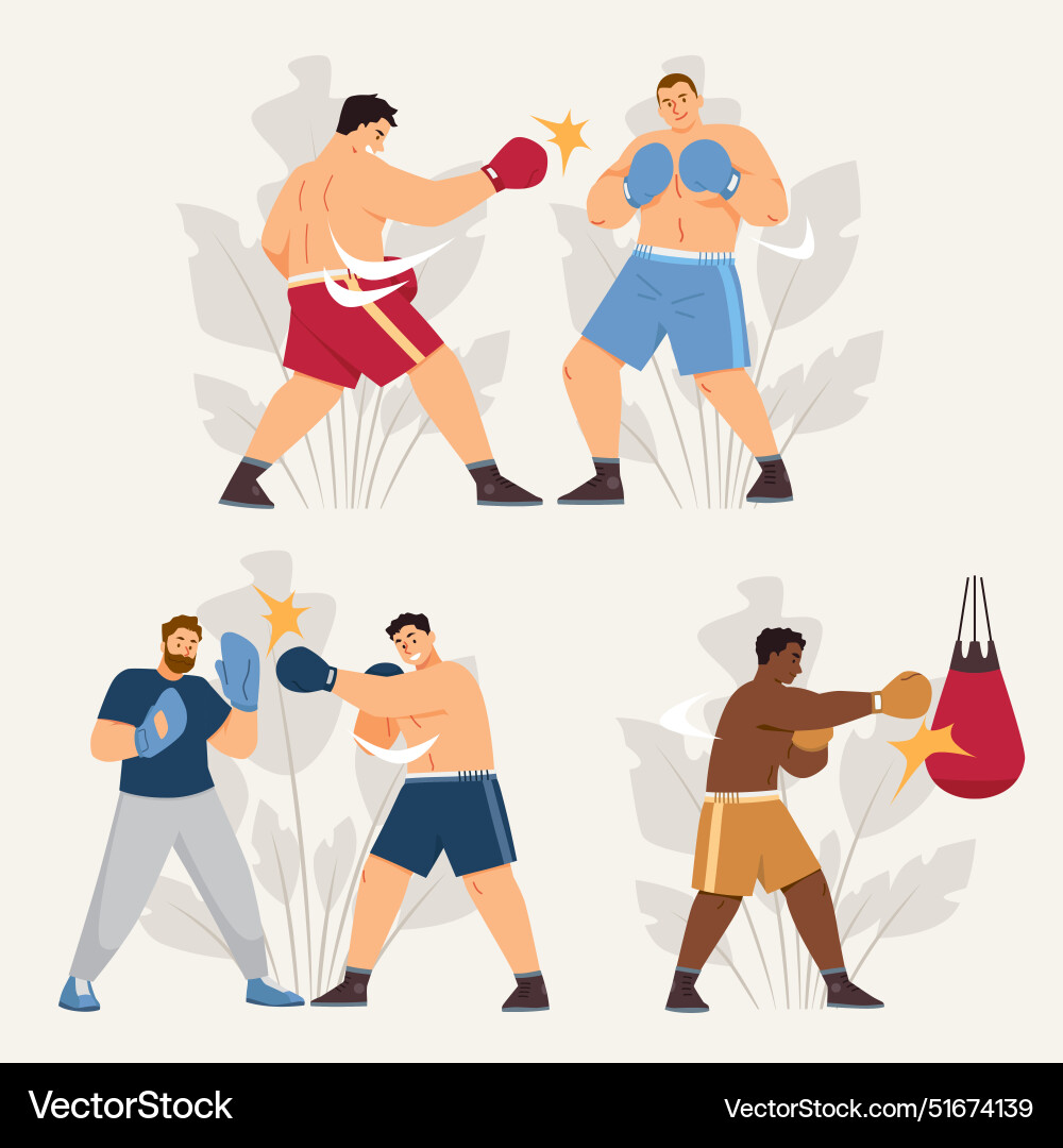 Boxing set of athletes Royalty Free Vector Image