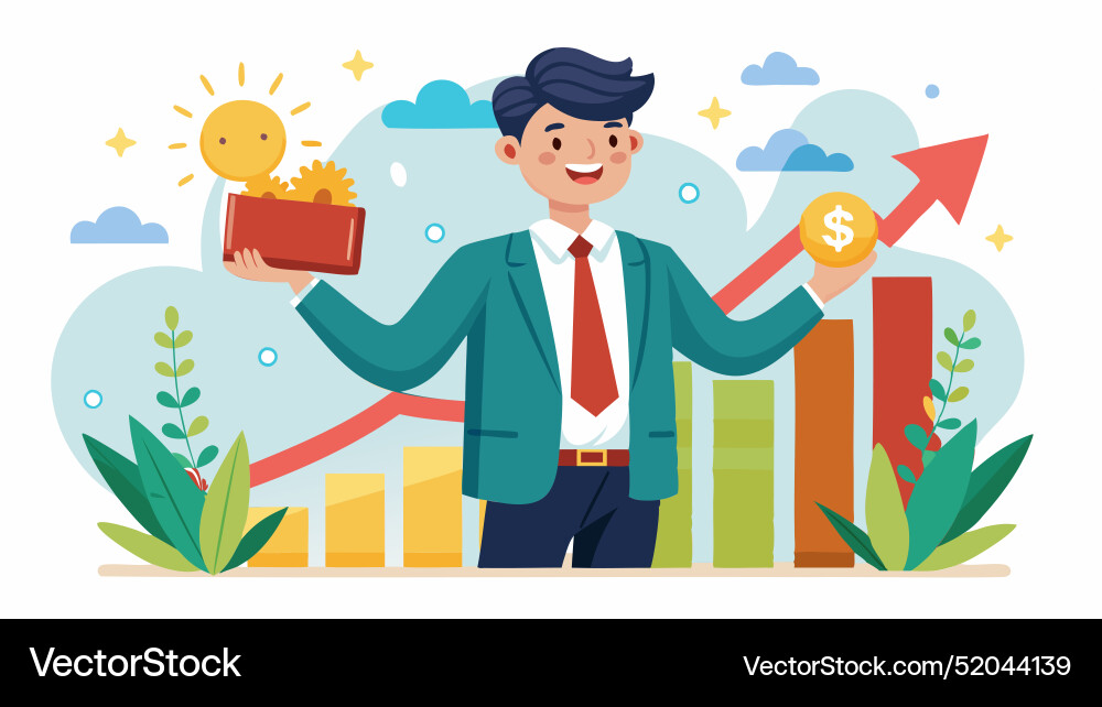 Confident investor with growth charts Royalty Free Vector