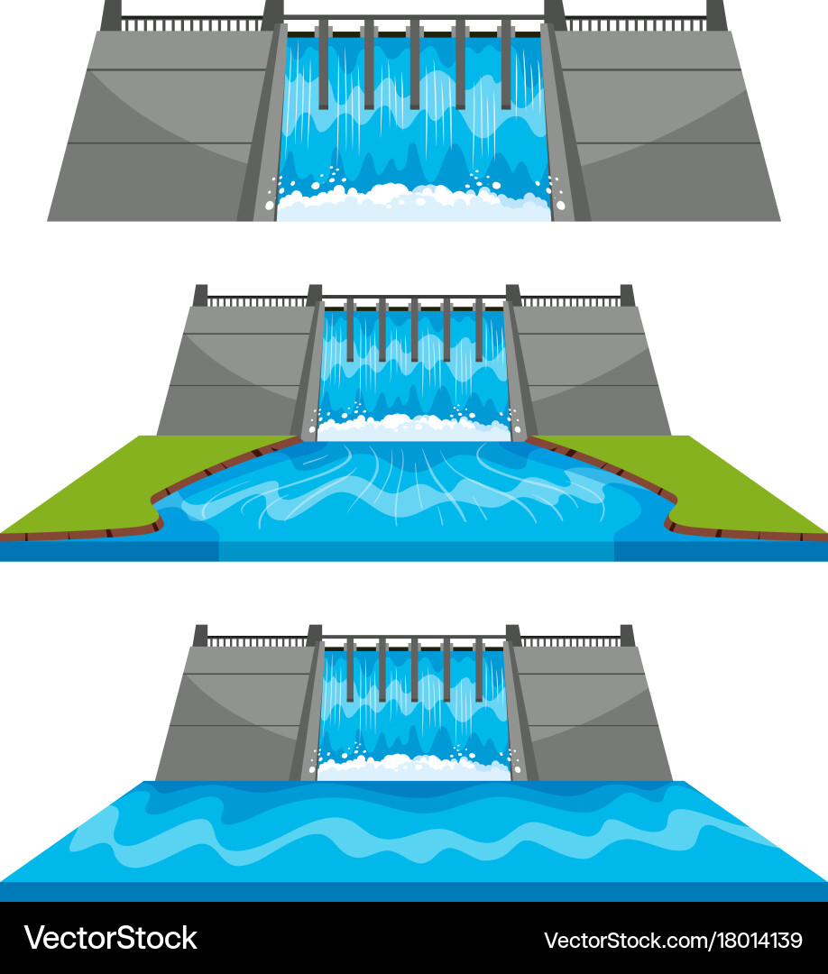 Different design of dam by river Royalty Free Vector Image
