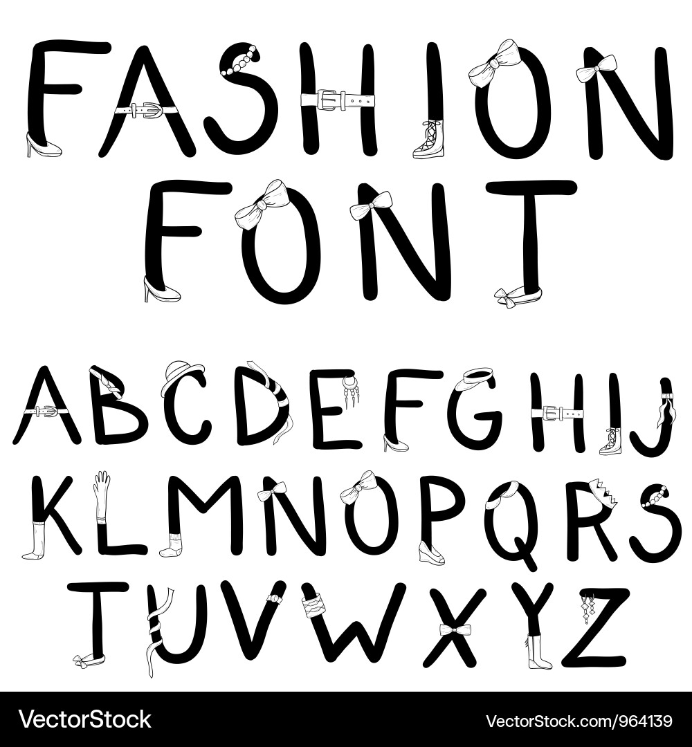 Fashion font with accessories Royalty Free Vector Image