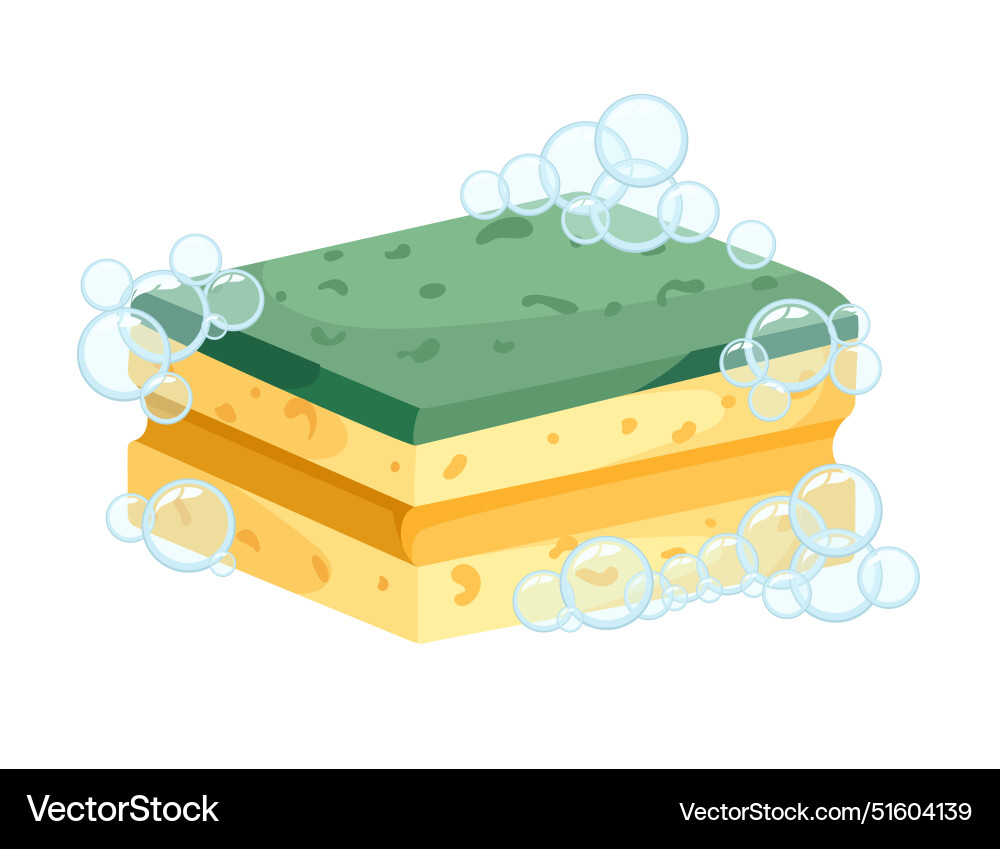 Soft yellow and green kitchen sponge with soap Vector Image