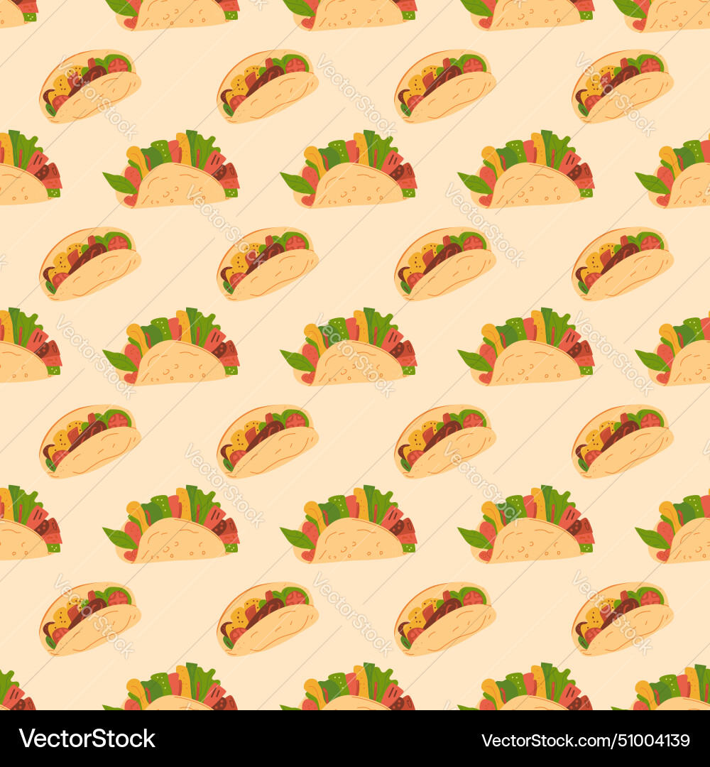 Taco seamless pattern mexican fast food endless Vector Image