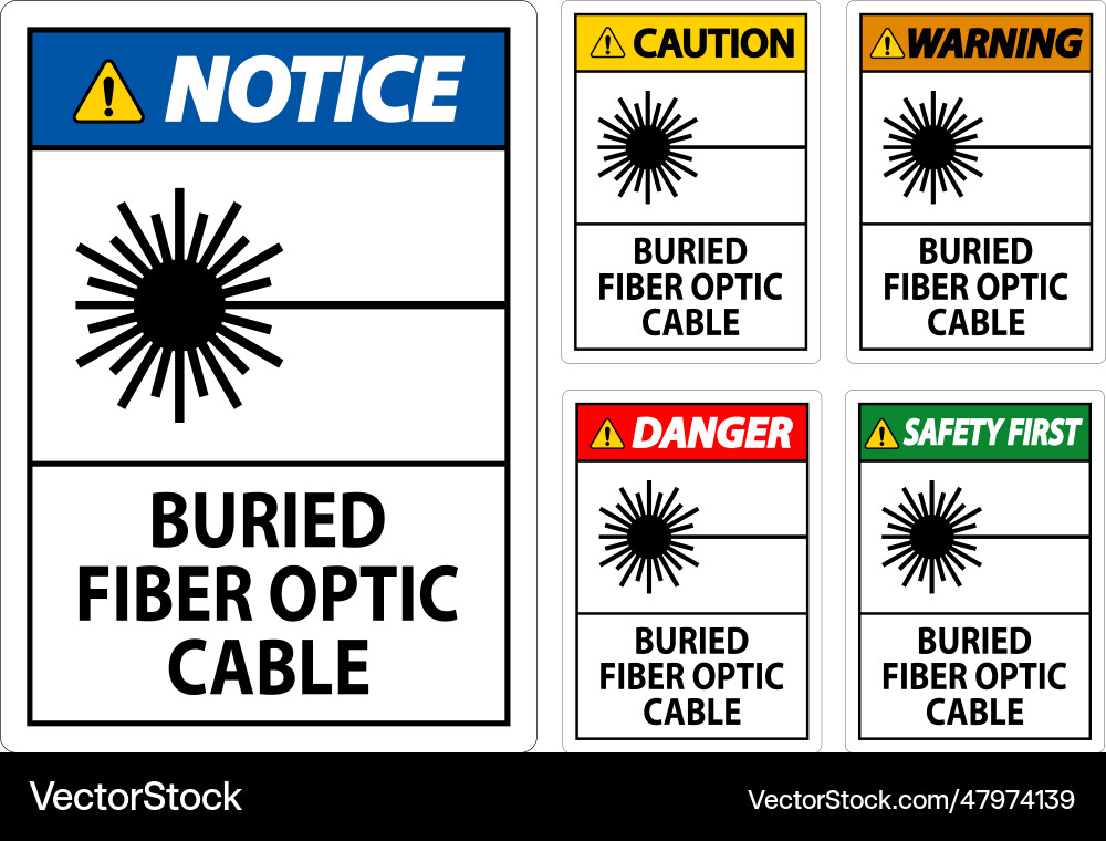 Warning sign buried fiber optic cable Royalty Free Vector