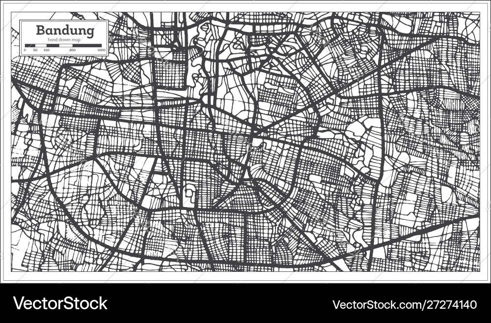 Bandung City Map - Black & White Royalty Free Vector