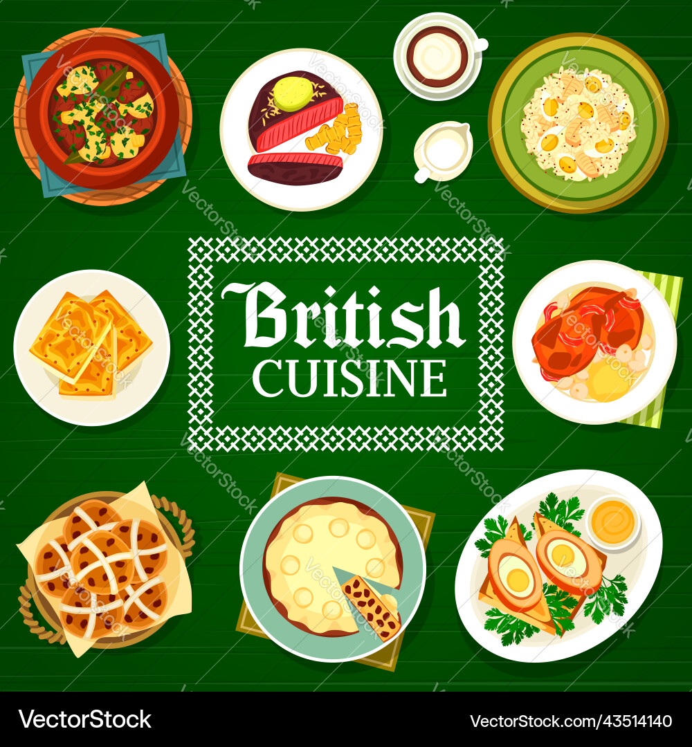 British cuisine dishes menu cover template Vector Image