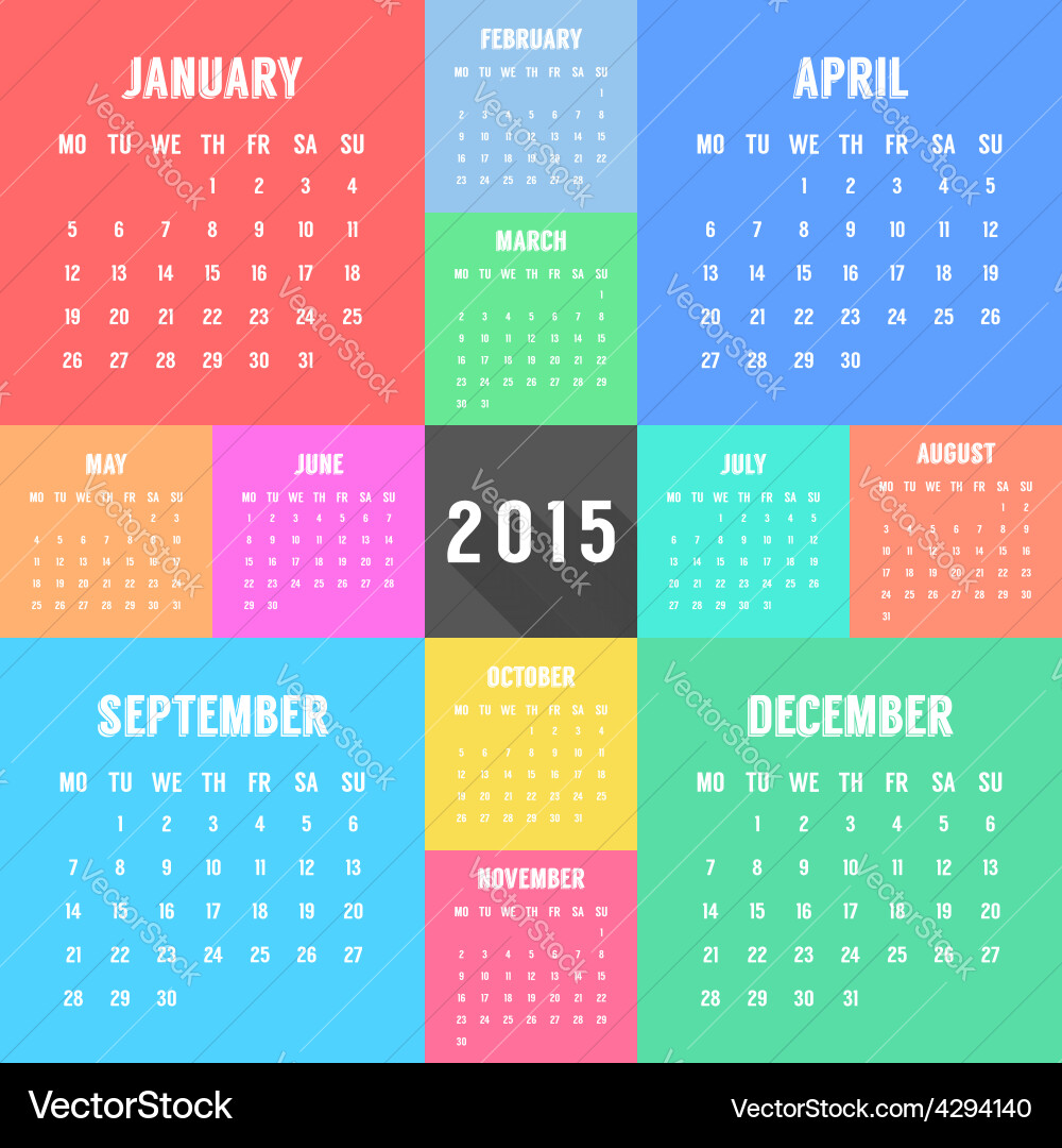 Calendar of 2015 year with different colored Vector Image