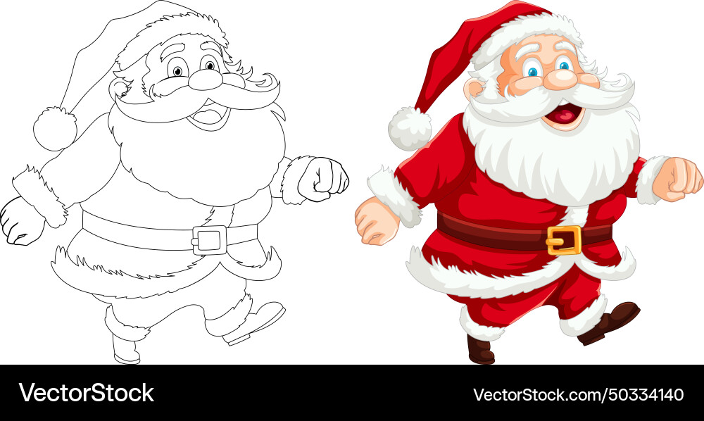 Colorful and outlined santa claus characters side Vector Image