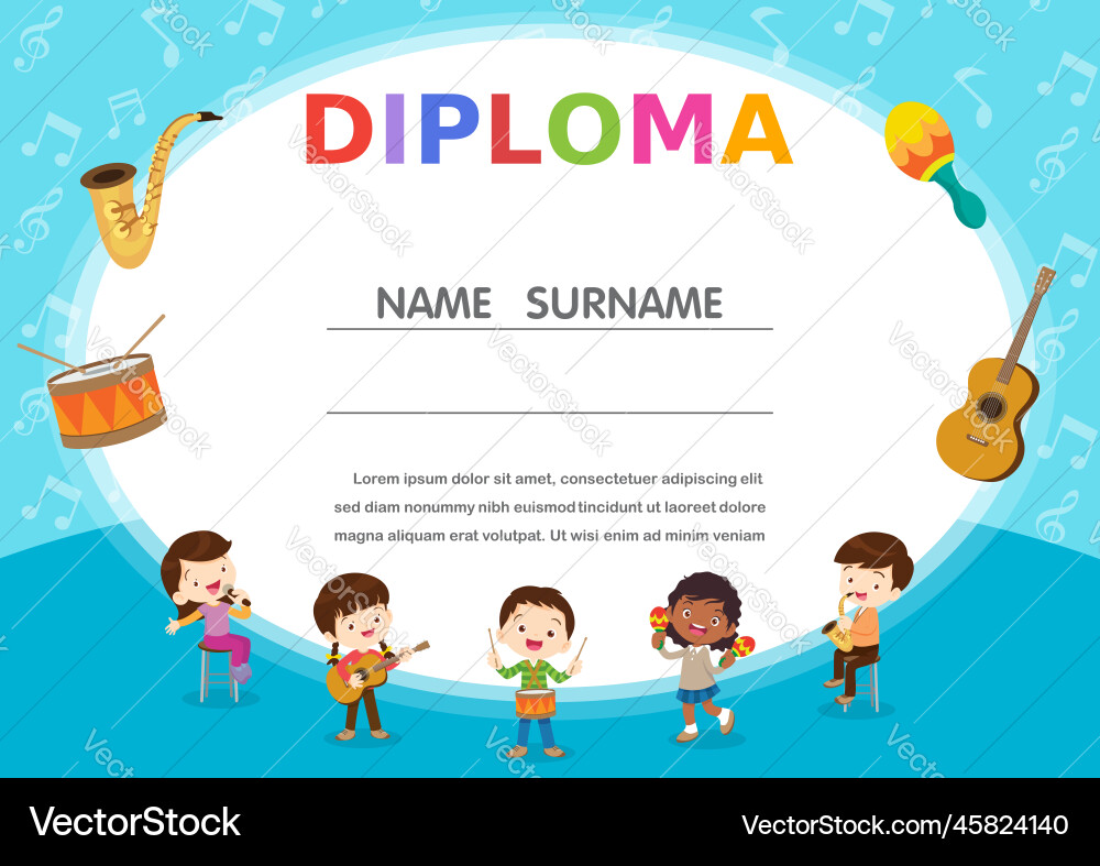 Cute diploma certificate template for music Vector Image