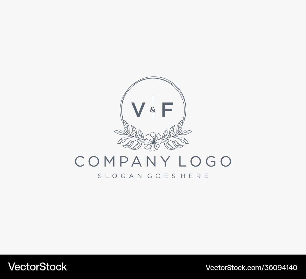 Initial vf letters floral frames unique Royalty Free Vector