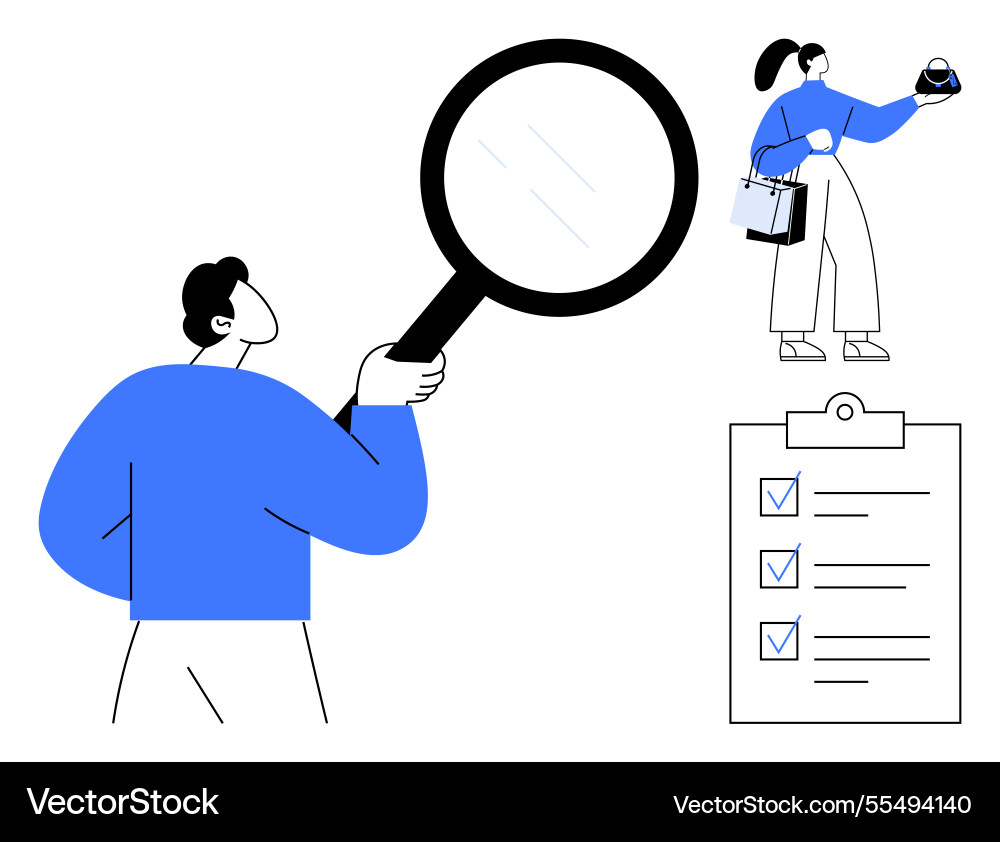 Person examining object under magnifying glass Vector Image