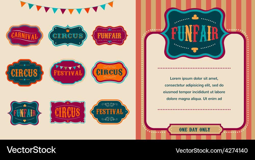 Vintage circus labels set Royalty Free Vector Image