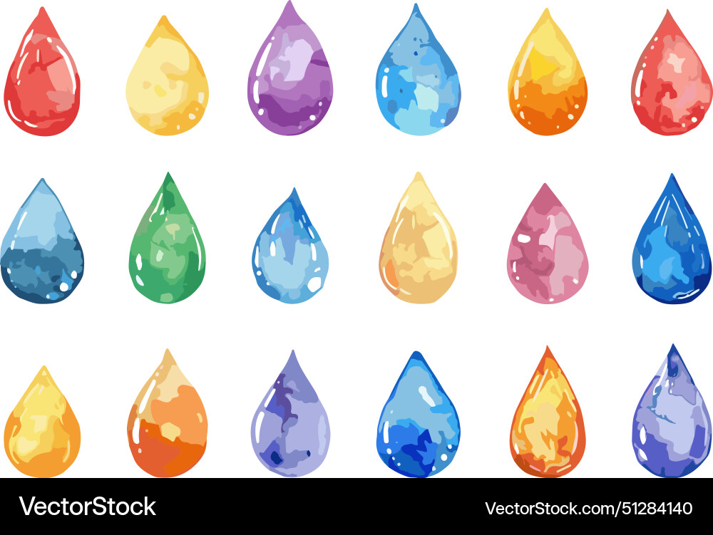 Watercolor style rain drops set isolated Vector Image