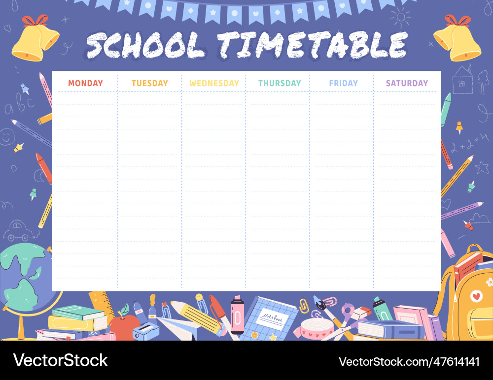 School timetable student week schedule template Vector Image