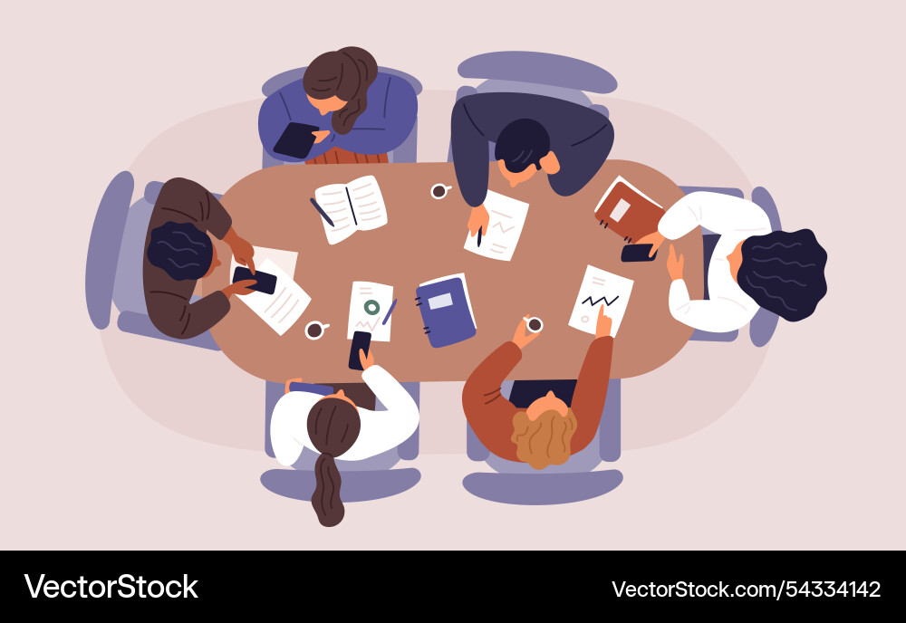 Business meeting at conference table top view Vector Image
