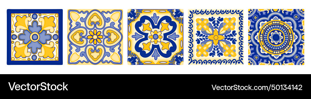 Mediterranian tiles azulejo decorative art set Vector Image