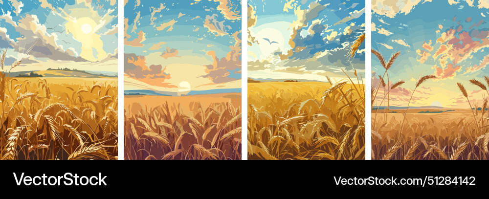 Wheat thorns in field nature landscape posters set