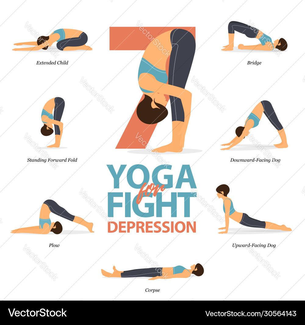 7 yoga poses for concept fight depression Vector Image