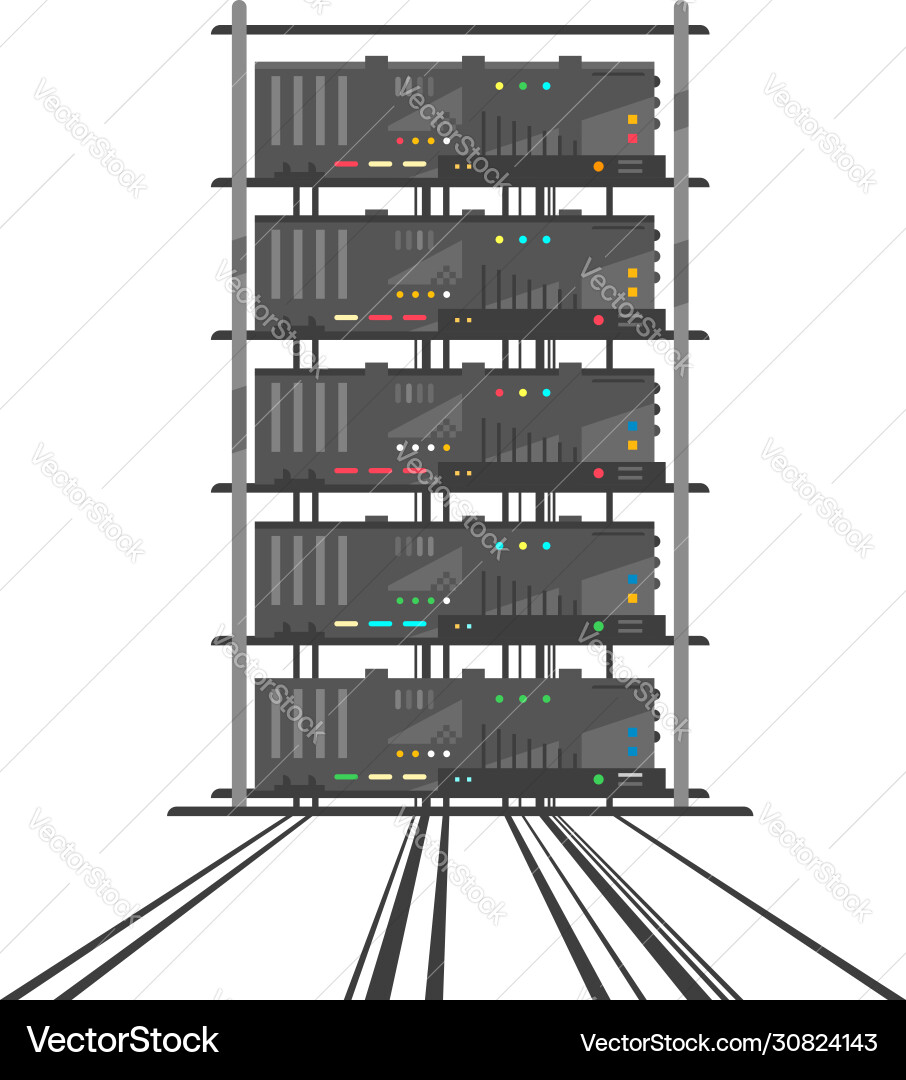 Cartoon rack server with cables isolated Vector Image