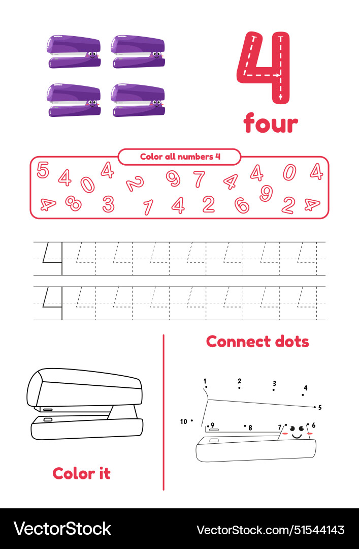 Color page dot to dot trace on one page for kids Vector Image